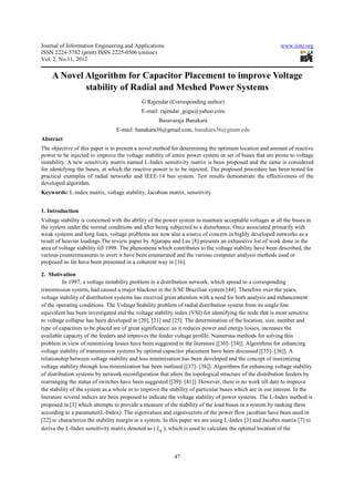 A novel algorithm for capacitor placement to improve voltage stability of radial and meshed ...