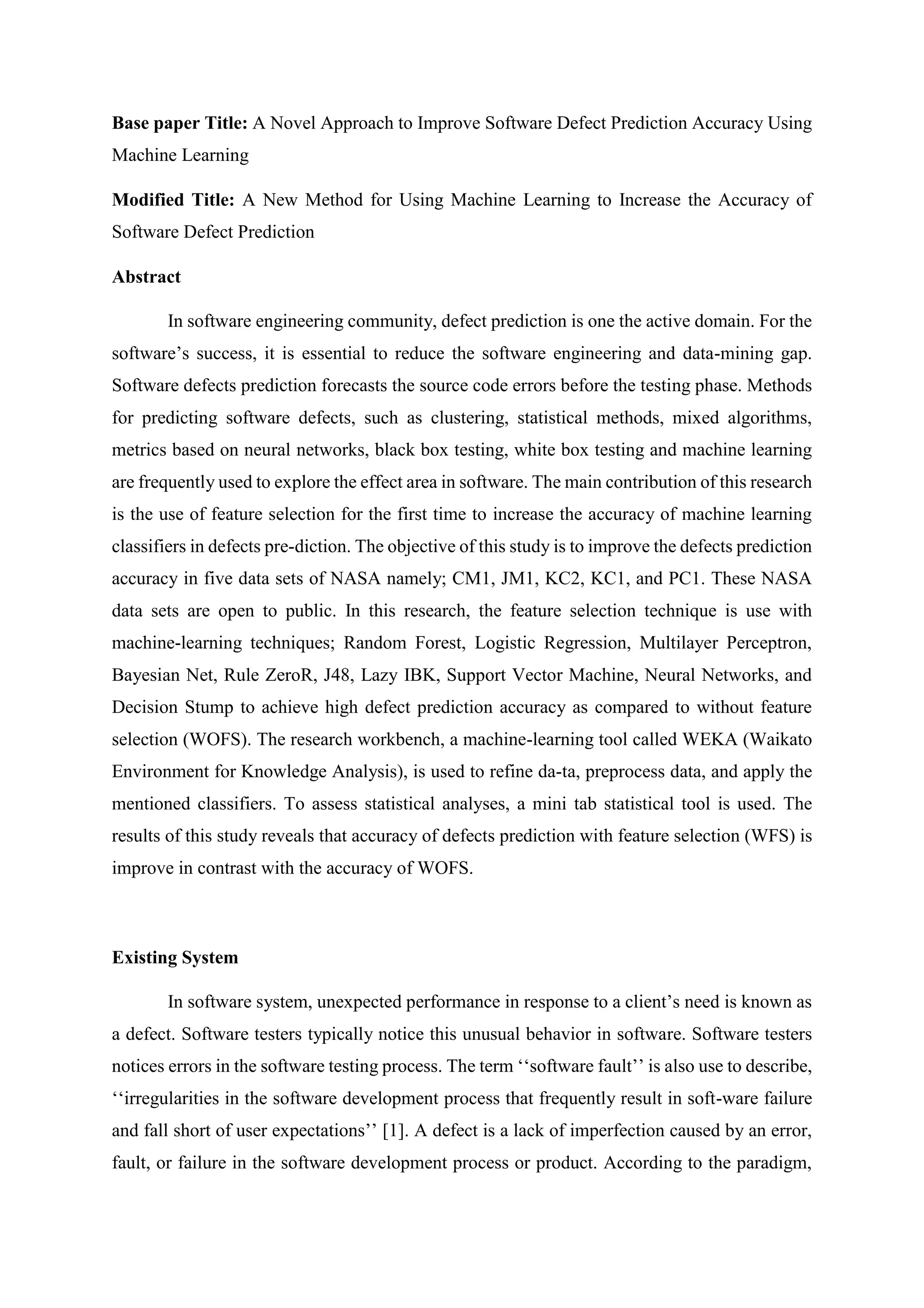A Novel Approach To Improve Software Defect Prediction Accuracy Using Machine Learning Docx