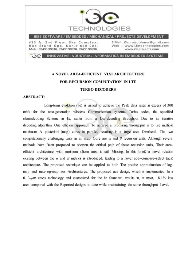 A Novel Area Efficient Vlsi Architecture For Recursion Computation In