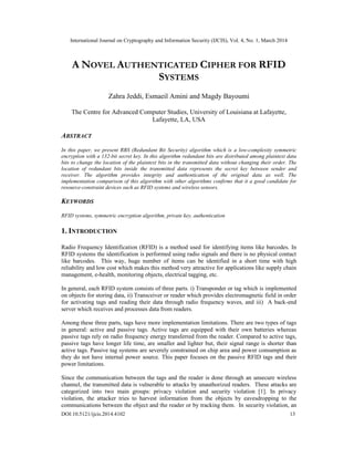 A novel authenticated cipher for rfid systems | PDF