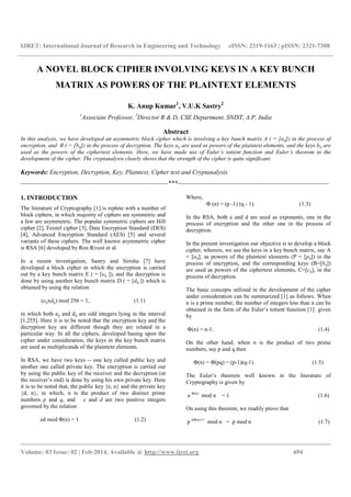 A novel block cipher involving keys in a key bunch | PDF | Web Development | Internet