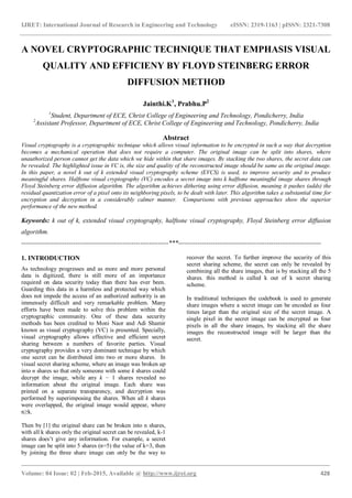 A novel cryptographic technique that emphasis visual quality and efficieny by floyd steinberg ...