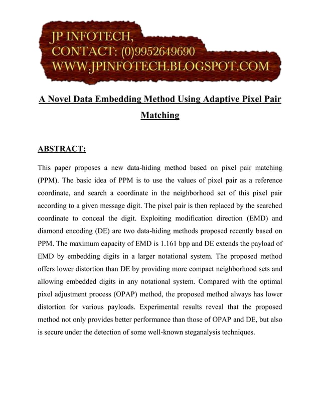 A novel data embedding method using adaptive pixel pair matching | DOCX | Web Design and HTML ...