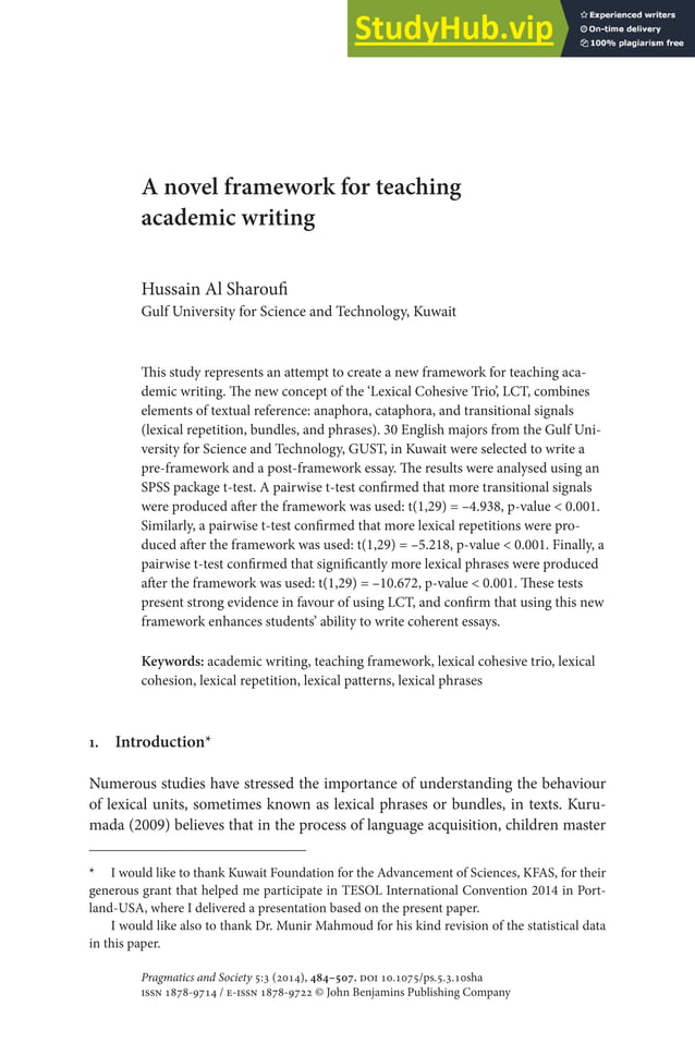 A Novel Framework For Teaching Academic Writing | PDF