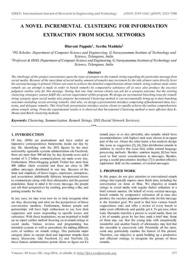 A novel incremental clustering for information extraction from social ...