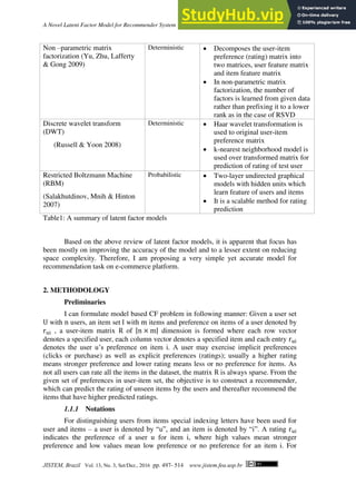 A Novel Latent Factor Model For Recommender System | PDF