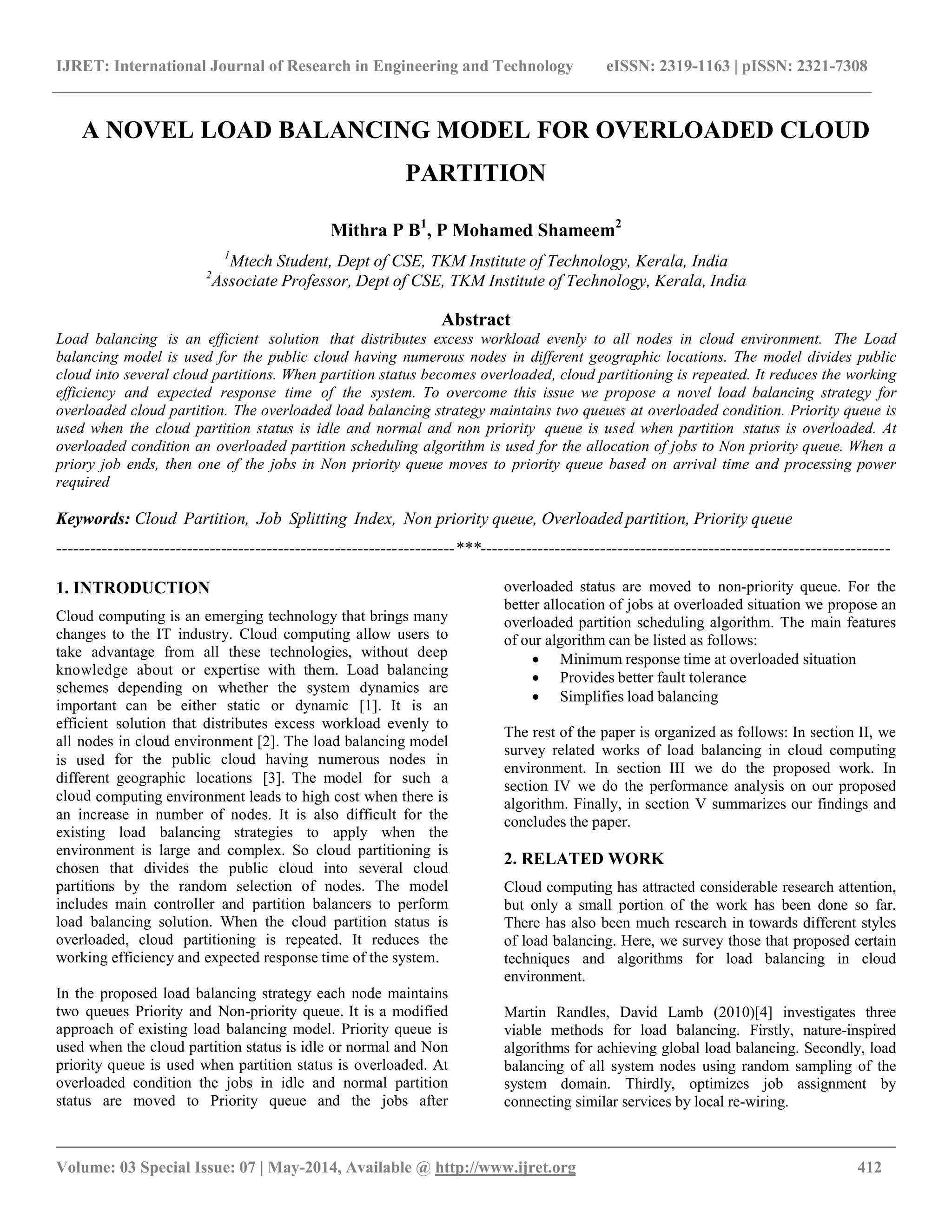 A novel load balancing model for overloaded cloud | PDF