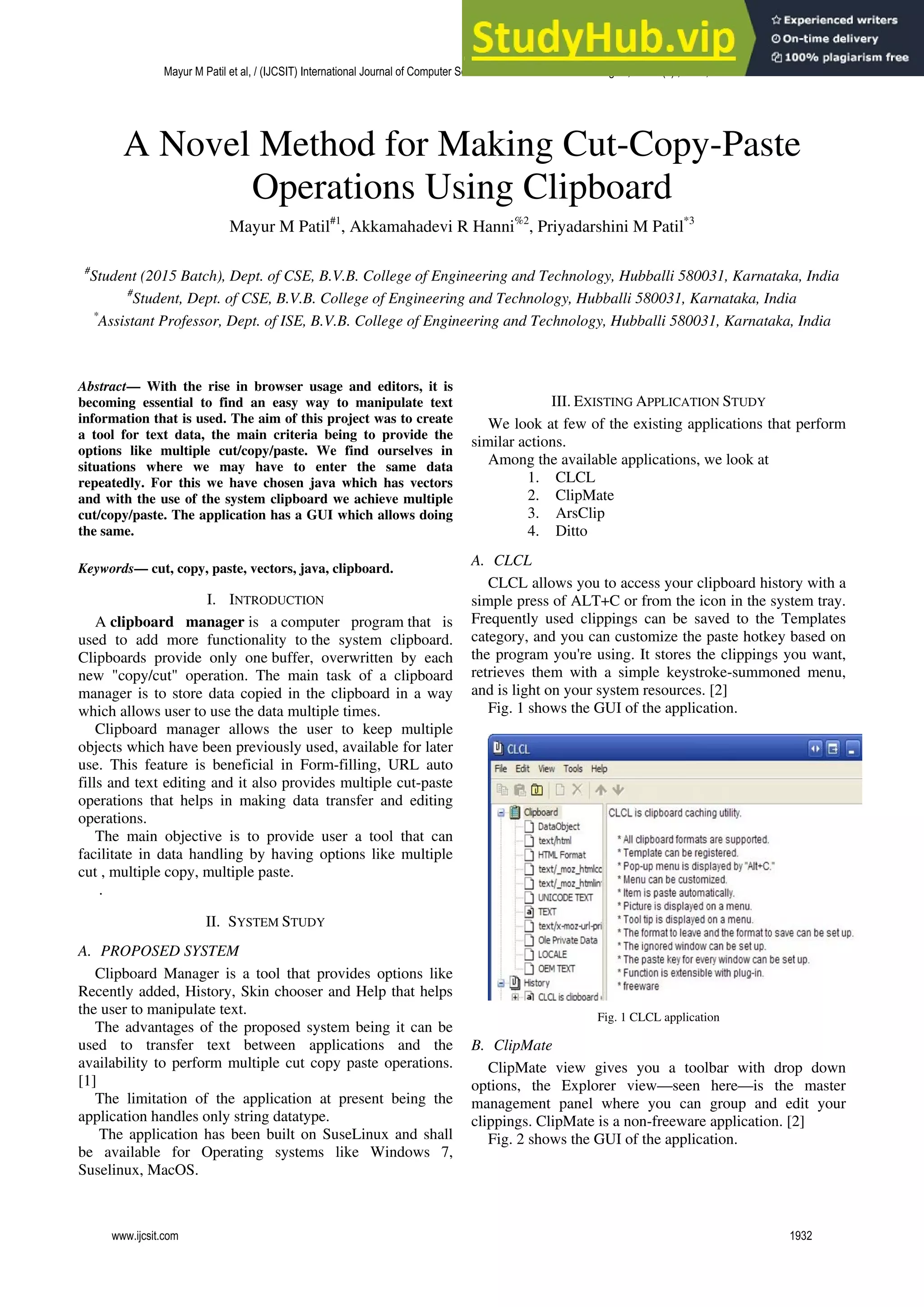 A Novel Method For Making Cut-Copy-Paste Operations Using Clipboard | PDF