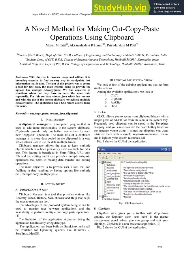 A Novel Method For Making Cut-Copy-Paste Operations Using Clipboard | PDF