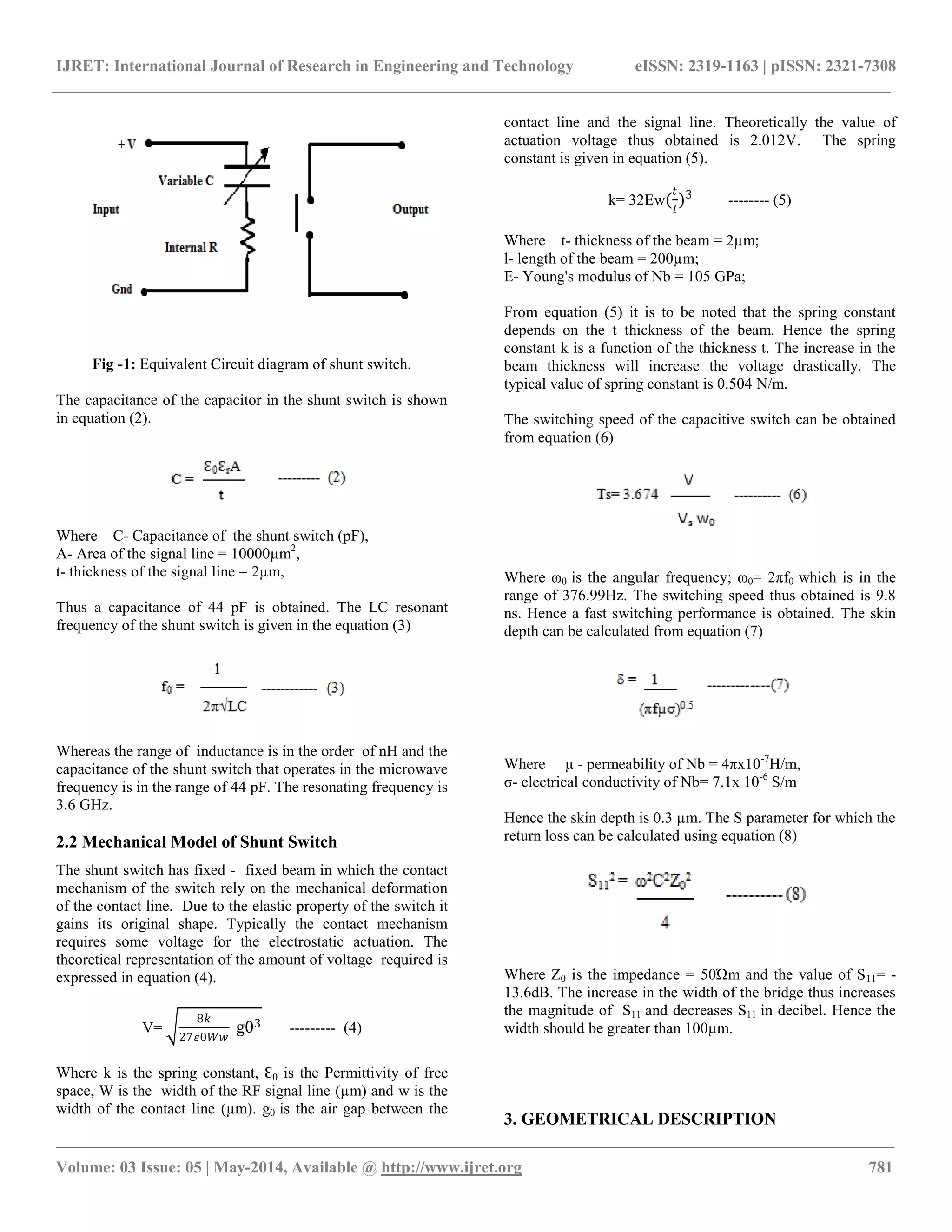 A Novel Model Of Rf Mems Shunt Switch Pdf 