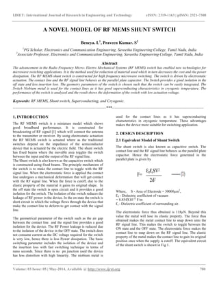 A novel model of rf mems shunt switch | PDF | Physics | Science
