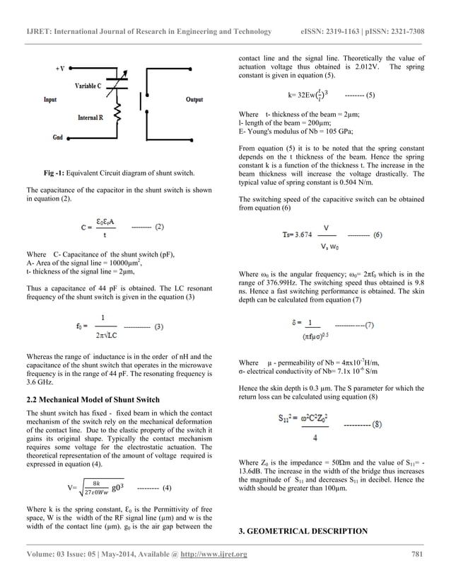 A novel model of rf mems shunt switch | PDF | Physics | Science