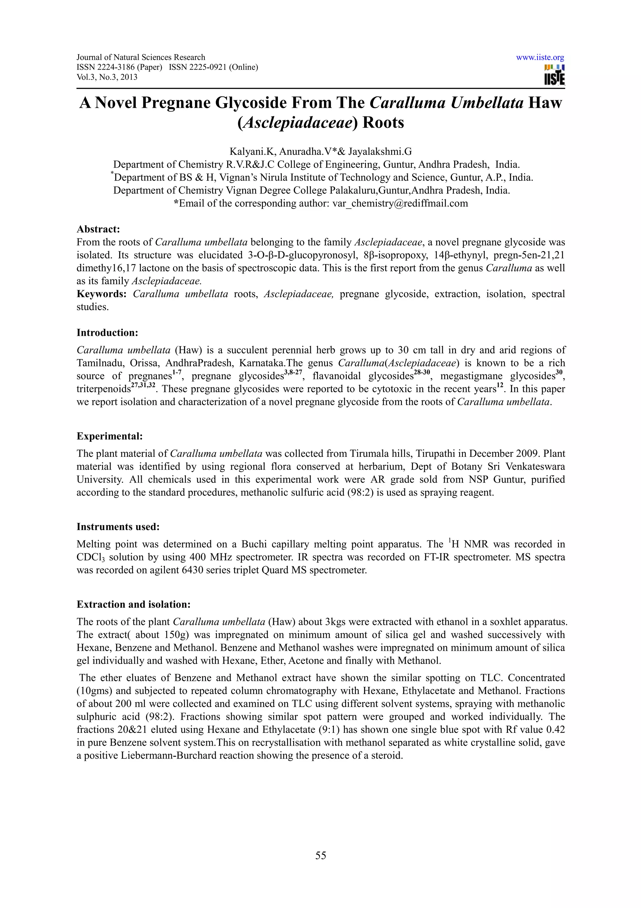 “A novel pregnane glycoside from the caralluma umbellata haw ...