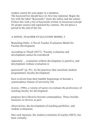 A NOVEL TEACHER EVALUATION MODEL 1 Branching Paths A Nove.docx