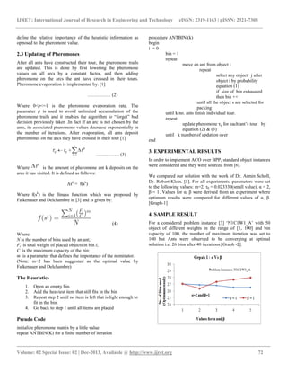 A novel work for bin packing problem by ant colony optimization | PDF