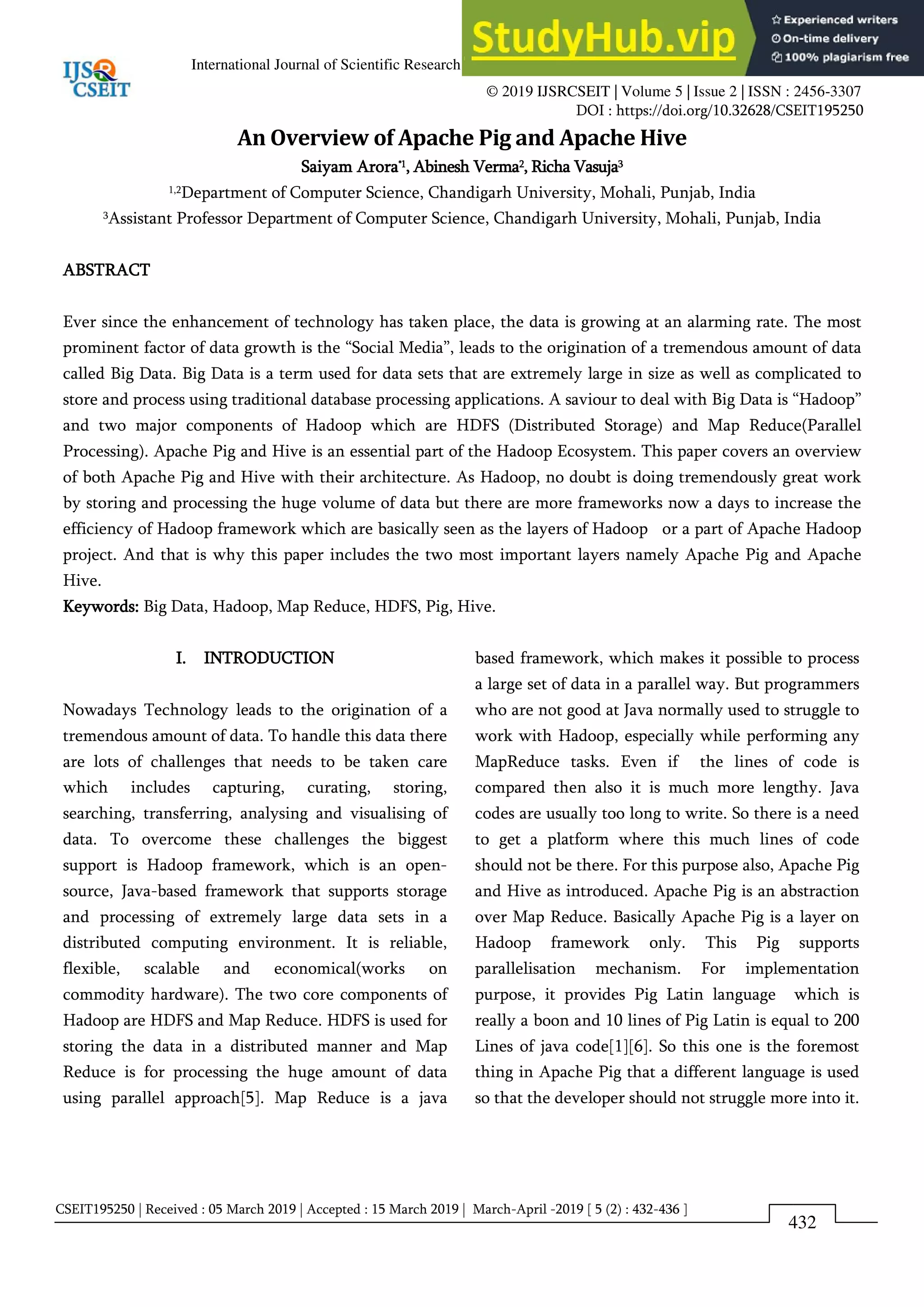 An Overview Of Apache Pig And Apache Hive | PDF | Programming Languages | Computing