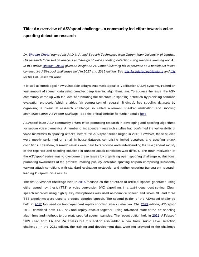 An overview of ASVspoof by Bhusan Chettri.pdf | Digital Audio | Computer Software and Applications