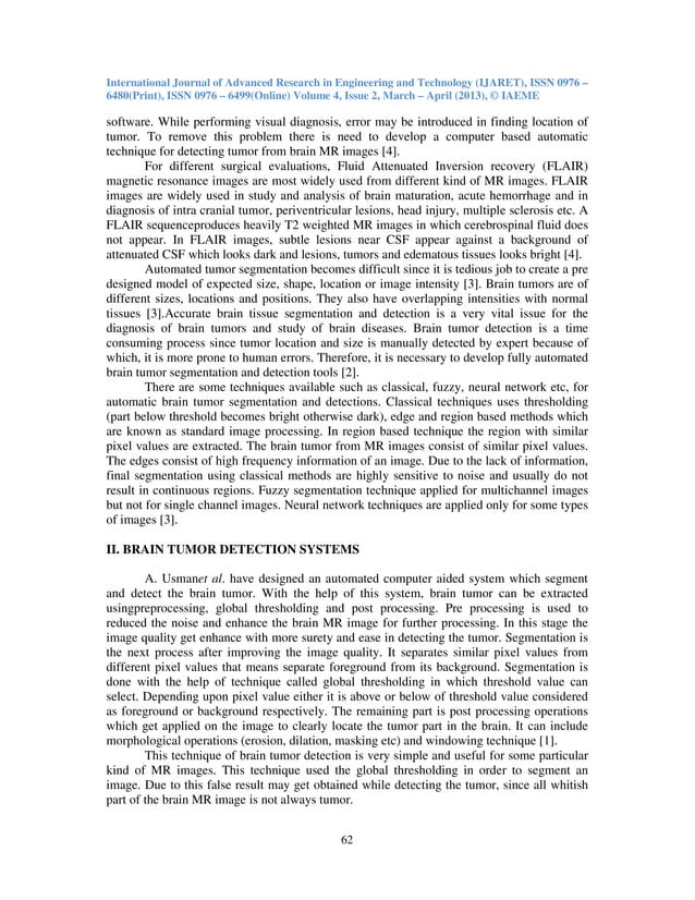 An Overview Of Automatic Brain Tumor Detection Frommagnetic Resonance