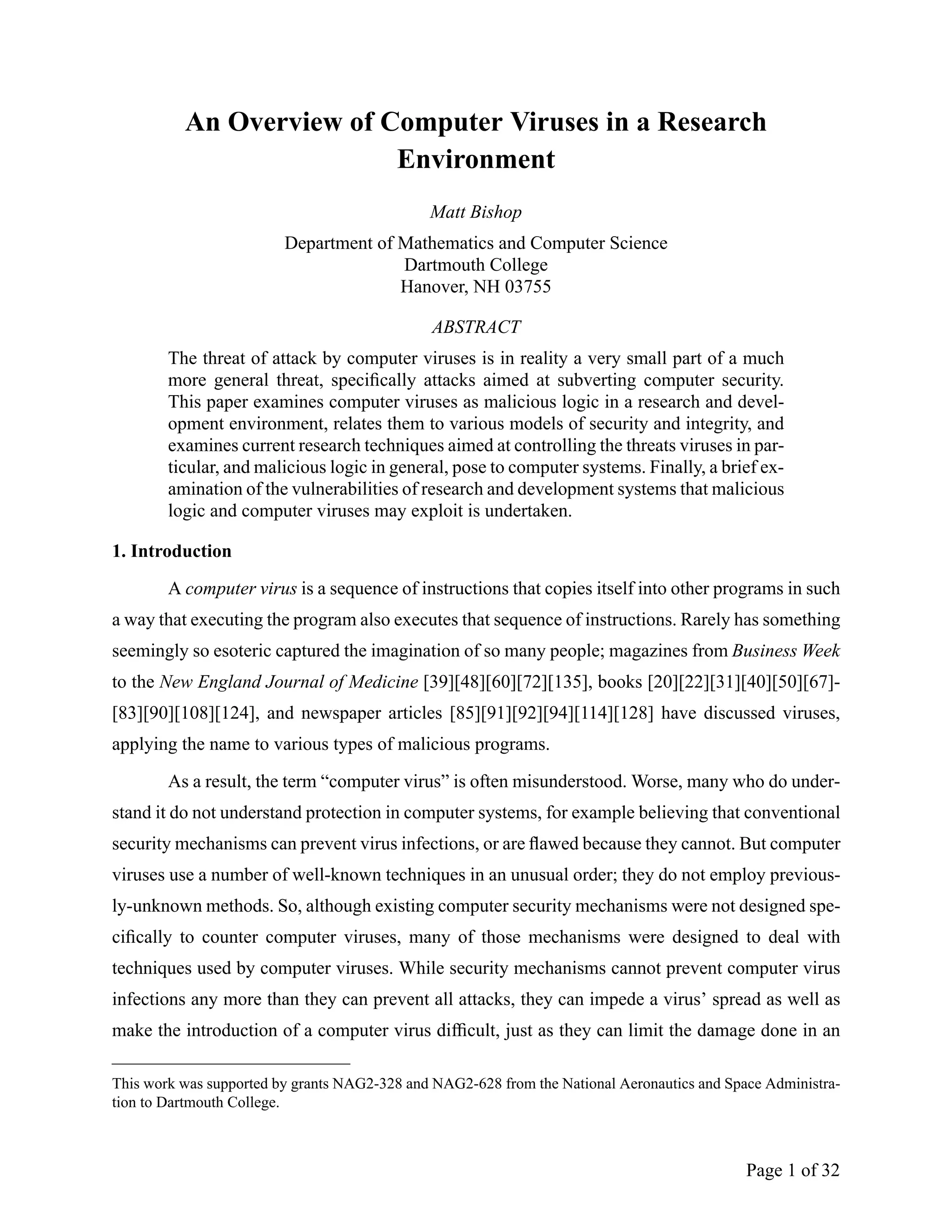 An overview of computer viruses in a research environment | PDF