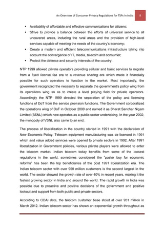 An Overview of Consumer Privacy Regulations for TSPs in India | PDF