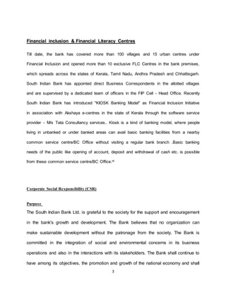 AN OVERVIEW OF CSR ACTIVITIES BEING PEROFRMED BY SOUTH INDIAN BANK ...