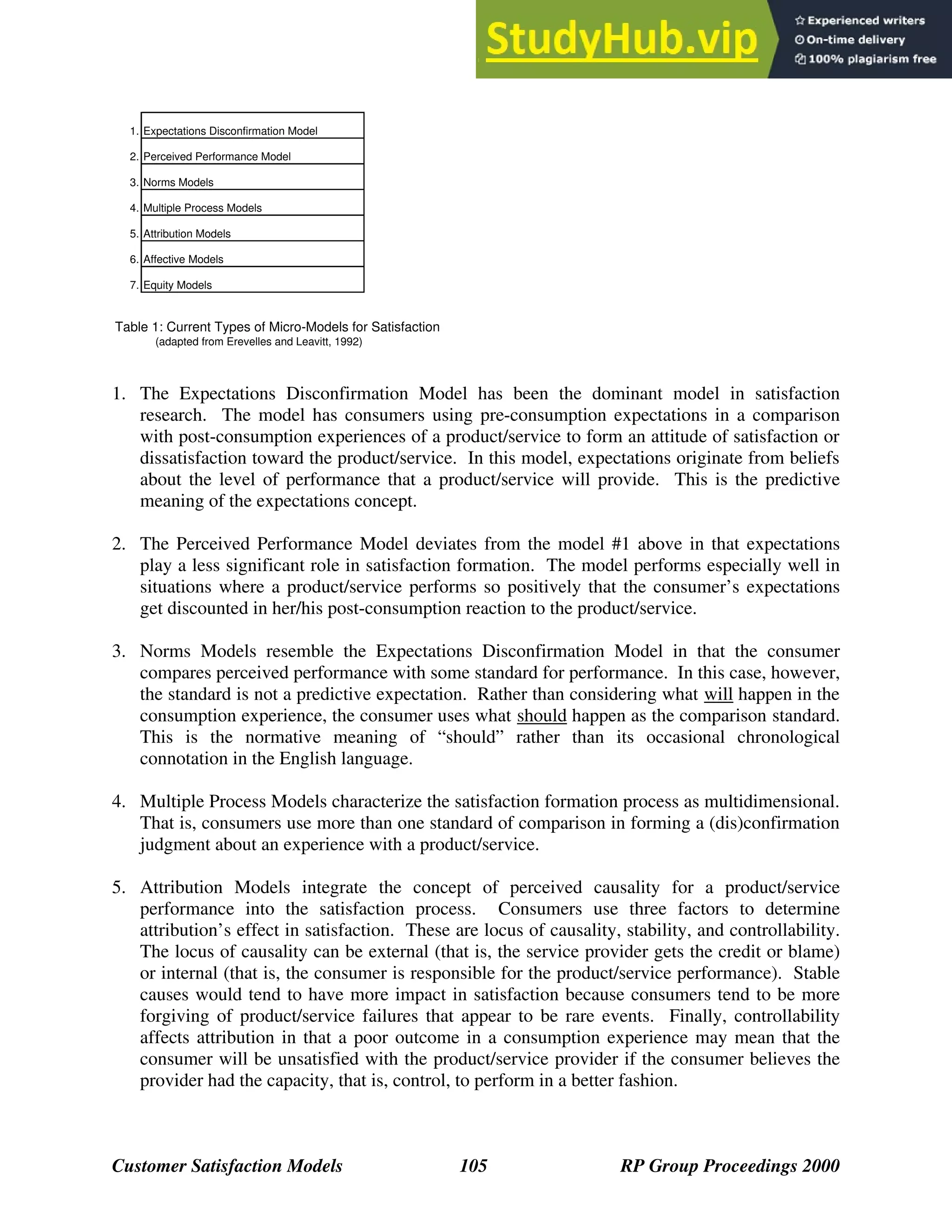 An Overview Of Customer Satisfaction Models | PDF