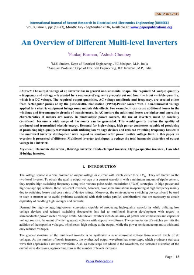An Overview of Different Multi-level Inverters | PDF