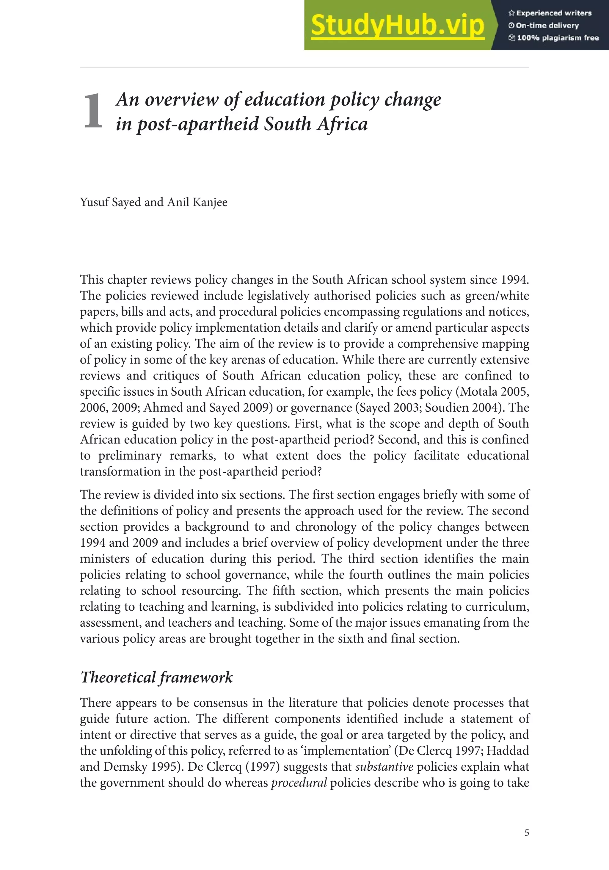 An Overview Of Education Policy Change In Post Apartheid South Africa | PDF