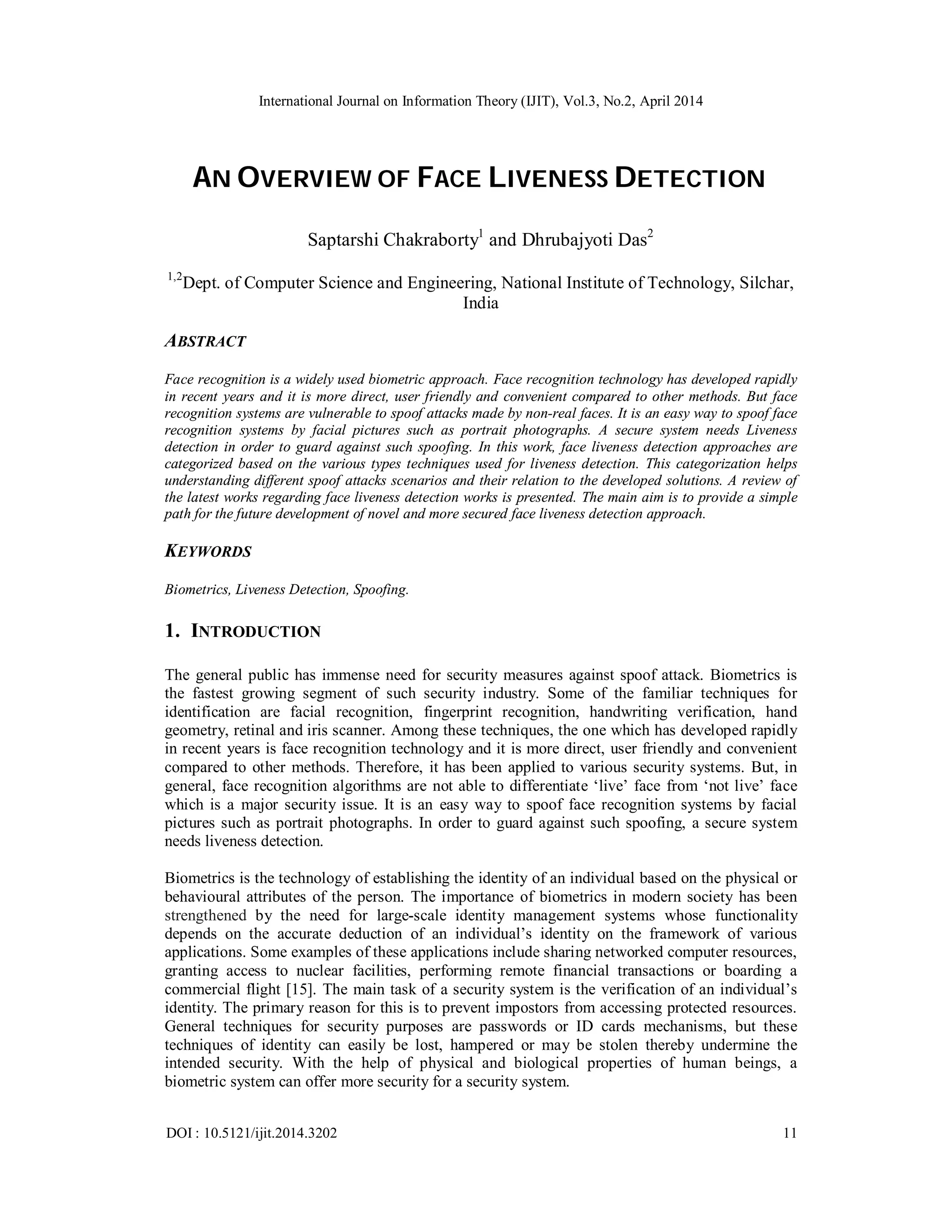 An Overview Of Face Liveness Detection Pdf