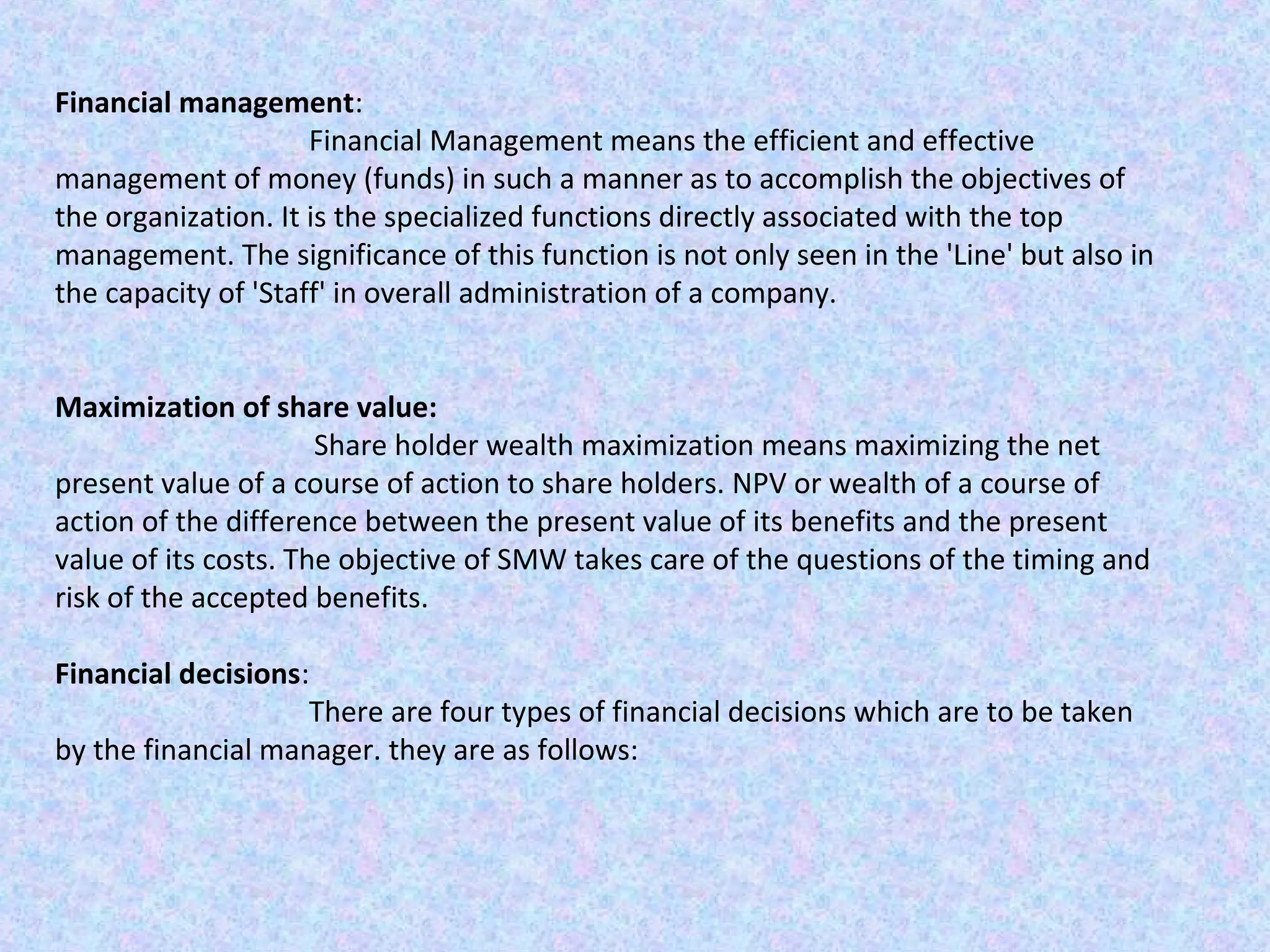 overview of financial management | PPT
