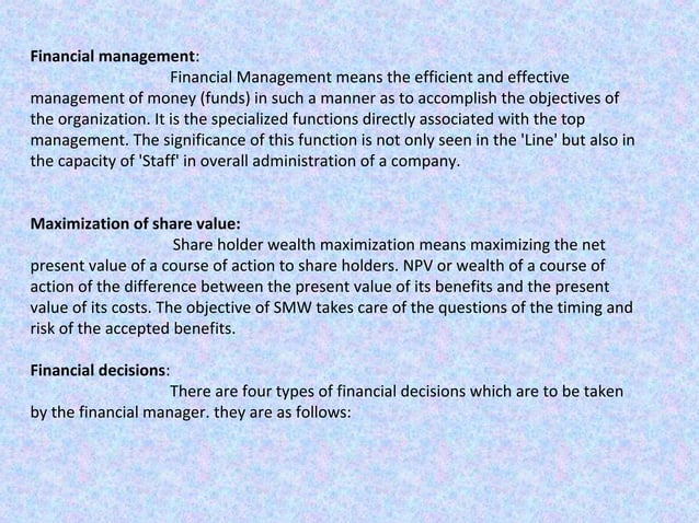 overview of financial management | PPT | Stocks and Bonds | Personal ...
