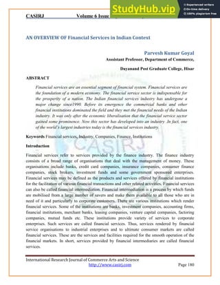 AN OVERVIEW OF FINANCIAL SERVICES IN INDIAN CONTEXT | PDF