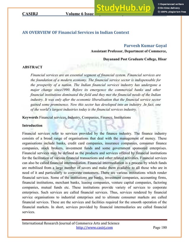 AN OVERVIEW OF FINANCIAL SERVICES IN INDIAN CONTEXT | PDF