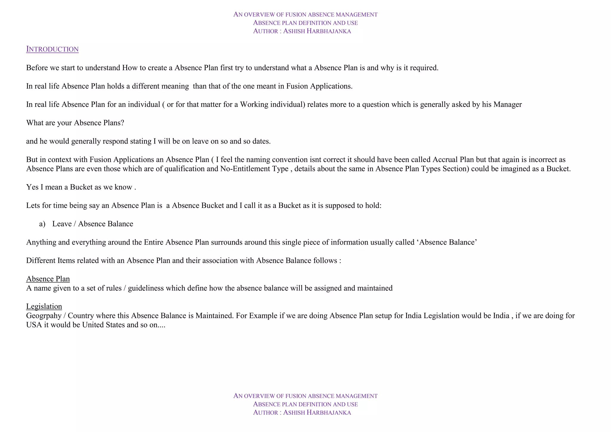 An overview of fusion absence management absence plan definition and ...