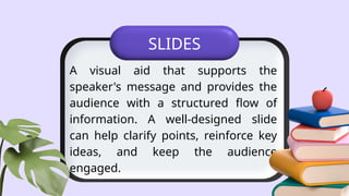 An overview of how to effectively use slides, charts, and images to enhance understanding during ...