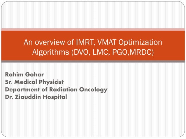An overview of imrt, vmat optimization algorithms | PDF | Medical Health