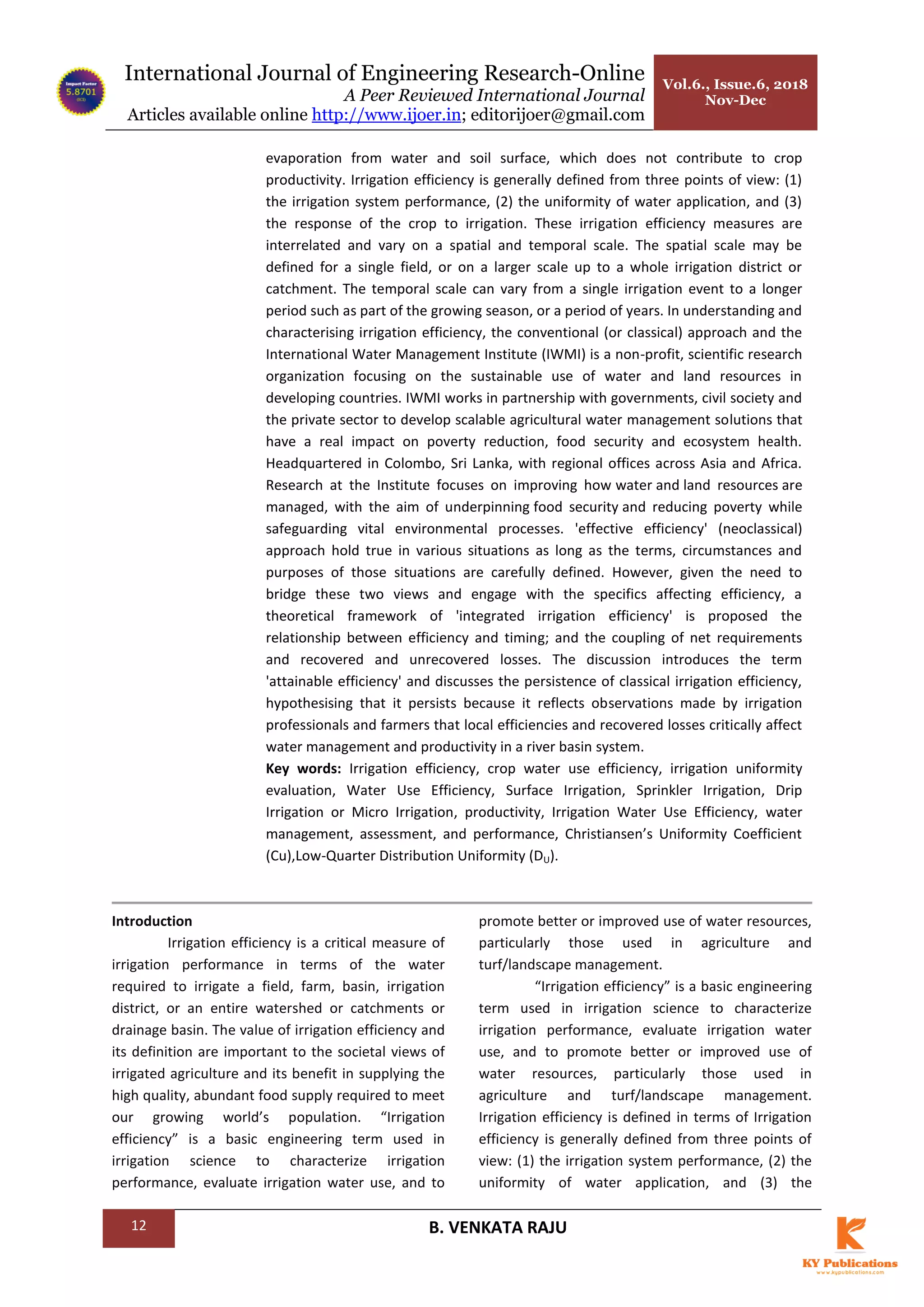 AN OVERVIEW OF INTEGRATED THEORY OF IRRIGATION EFFICIENCY AND ...