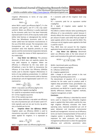 AN OVERVIEW OF INTEGRATED THEORY OF IRRIGATION EFFICIENCY AND UNIFORMITY AND CROP WATER USE ...