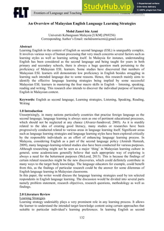 An Overview of Malaysian English Language Learning Strategies.pdf | Education