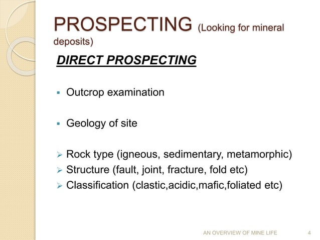 "STAGES IN THE LIFE OF MINE" | PPTX | Geology | Science