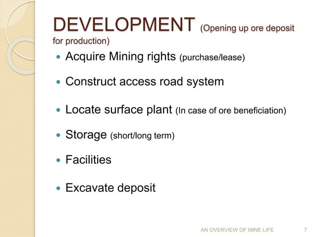 "STAGES IN THE LIFE OF MINE" | PPTX | Geology | Science