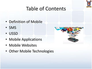 An overview of mobile technologies | PPTX