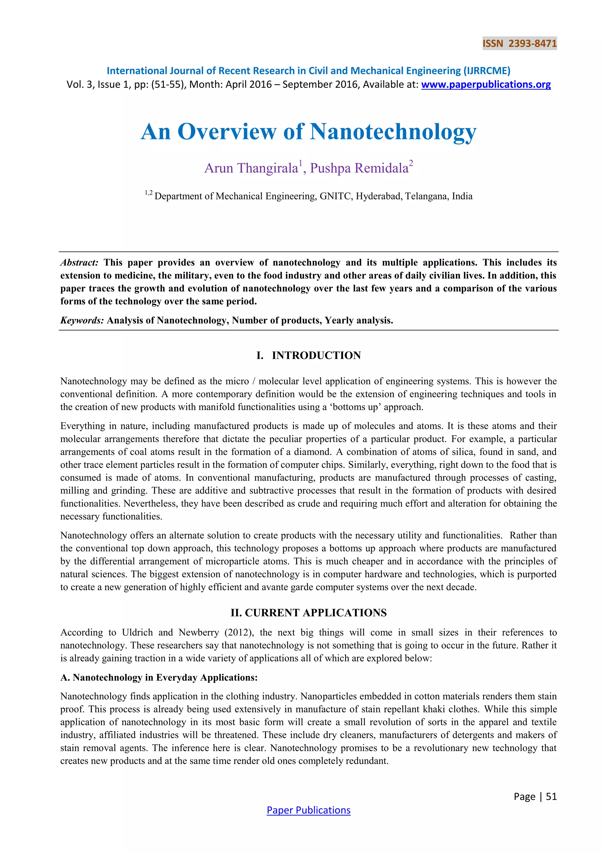 An Overview of Nanotechnology | PDF | Chemistry | Science