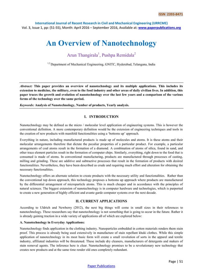 An Overview of Nanotechnology | PDF | Chemistry | Science