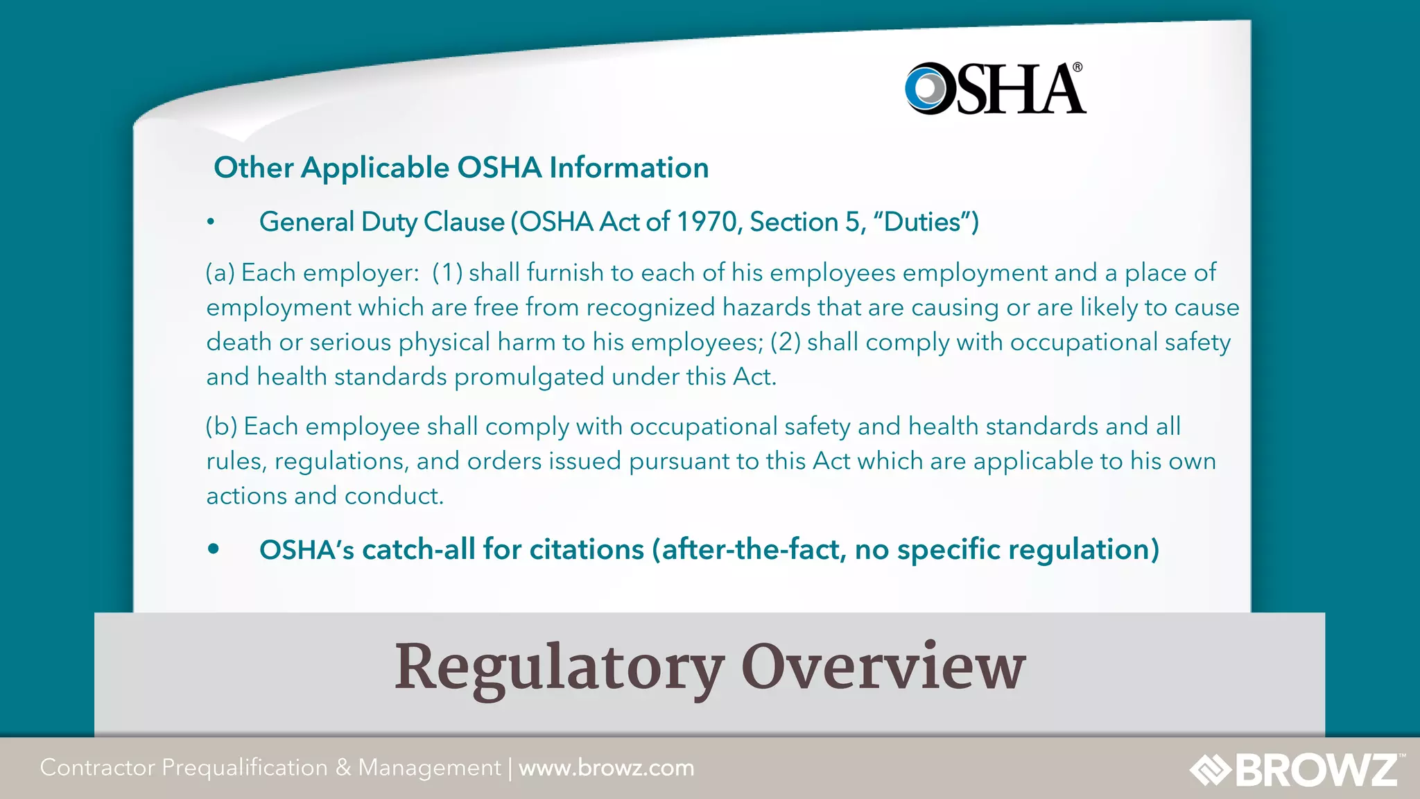 An Overview of OSHA Regulations and Safety Program Audits at BROWZ | PDF
