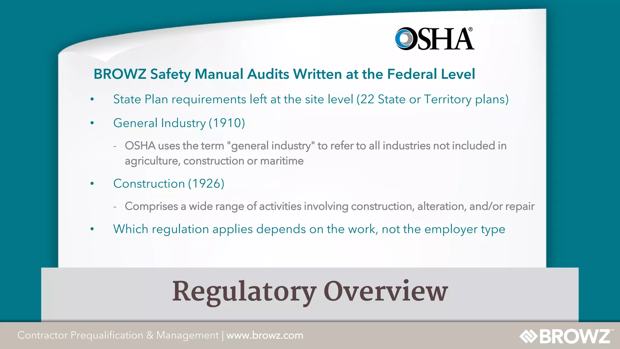 An Overview of OSHA Regulations and Safety Program Audits at BROWZ | PDF