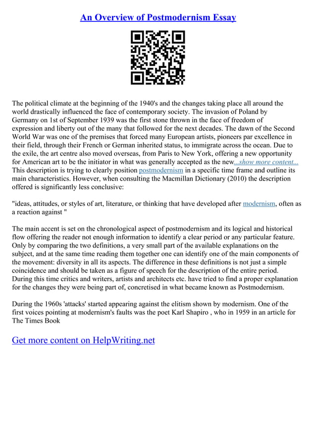 An Overview Of Postmodernism Essay | PDF
