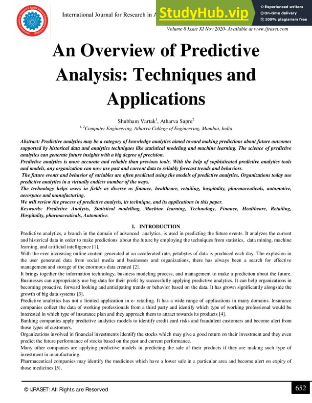 An Overview Of Predictive Analysis Techniques And Applications | PDF