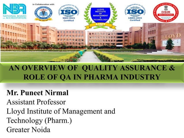 An Overview of Quality Assurance & Role of QA in Pharma Industry .pdf