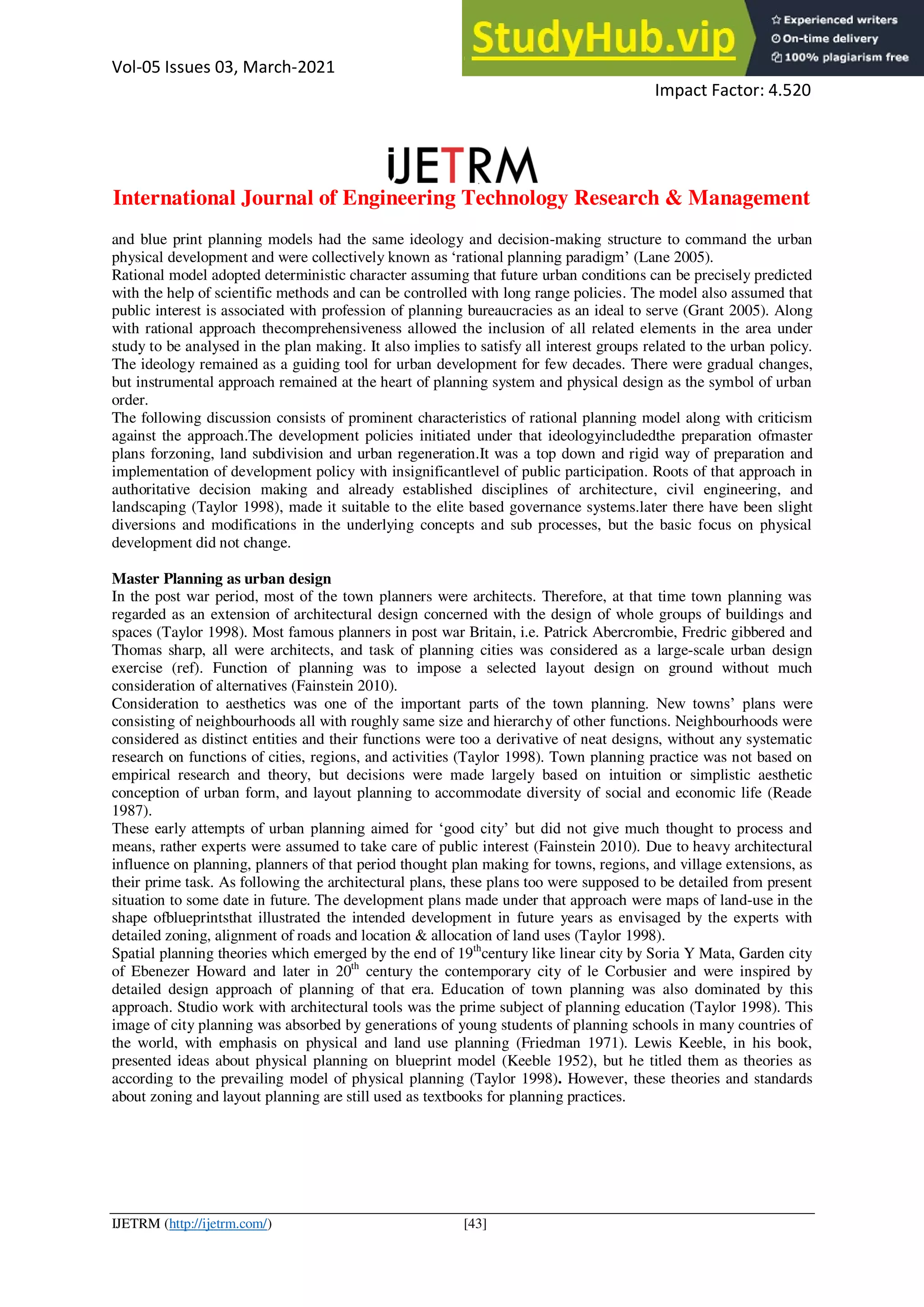 AN OVERVIEW OF RATIONAL COMPREHENSIVE APPROACH OF URBAN POLICY MAKING | PDF